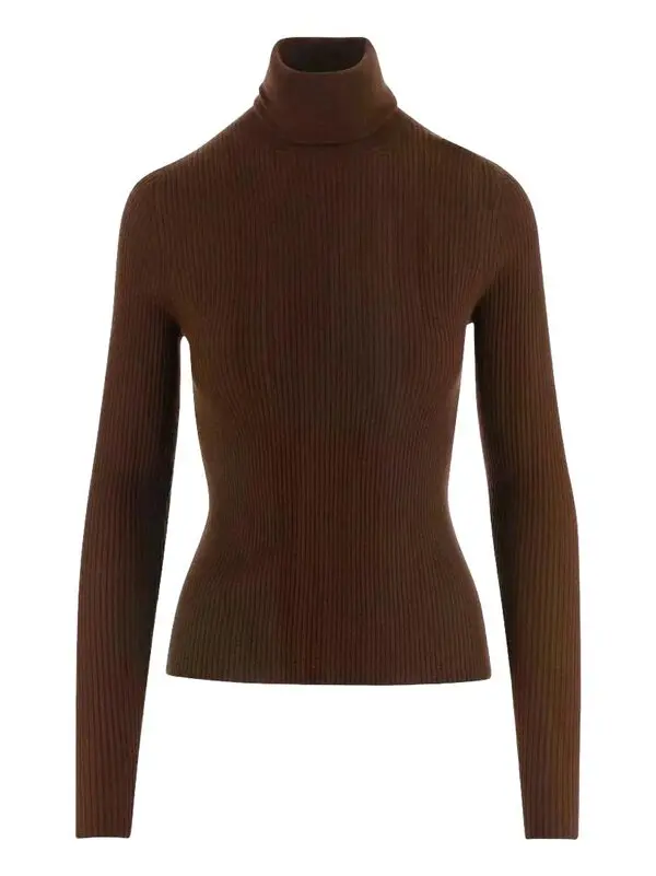OLIVER LATTUGHI Ribbed Knit Roll Neck Sweater - Brown