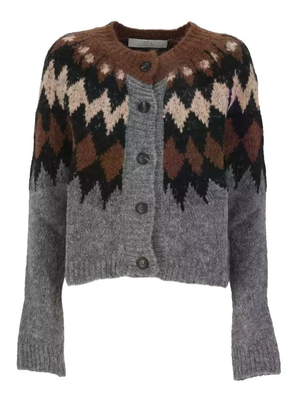 TELA Argyle Knit Cardigan - Grey