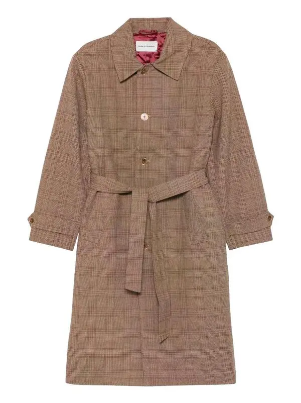 Drole De Monsieur Checked Belted Trench Coat - Brown