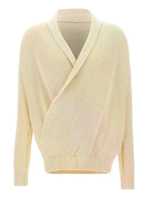LANEUS Shawl Collar Wrap Design Sweater - Neutrals