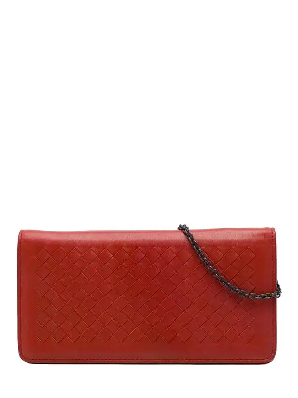 Bottega Veneta Nappa Intrecciato Continental Wallet On Chain Crossbody Bag - Orange
