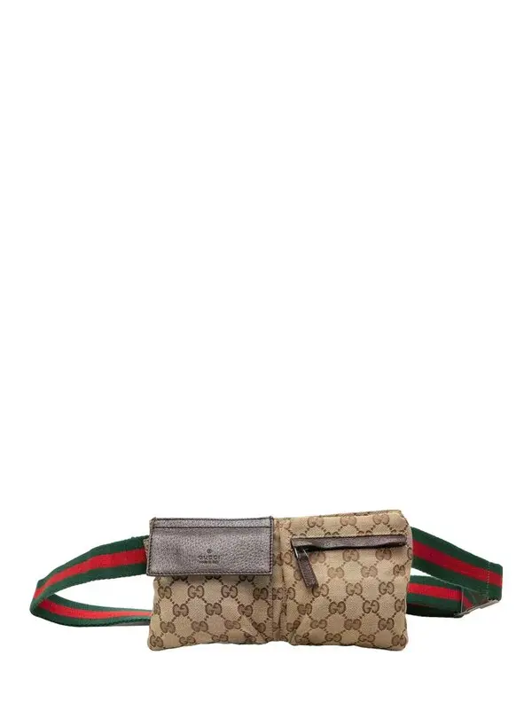Gucci Gg Canvas Web Double Pocket Belt Bag - Neutrals