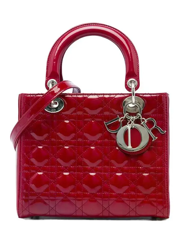 Dior Patent Cannage Lady Satchel - Red