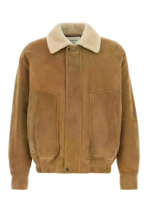 Saint Laurent Shearling Collar Suede Jacket - Brown