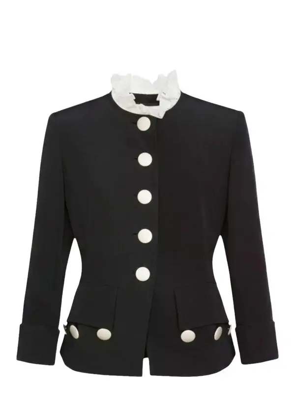 Saint Laurent Silk Ruffle Collar Button-up Jacket - Black