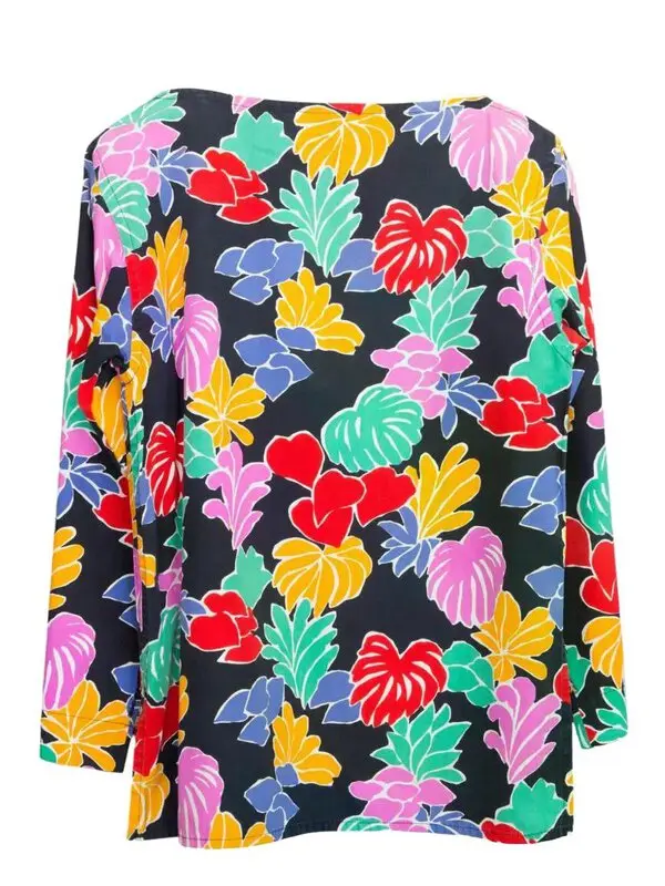 Saint Laurent 1970s Floral Print Long Sleeve Top - Black
