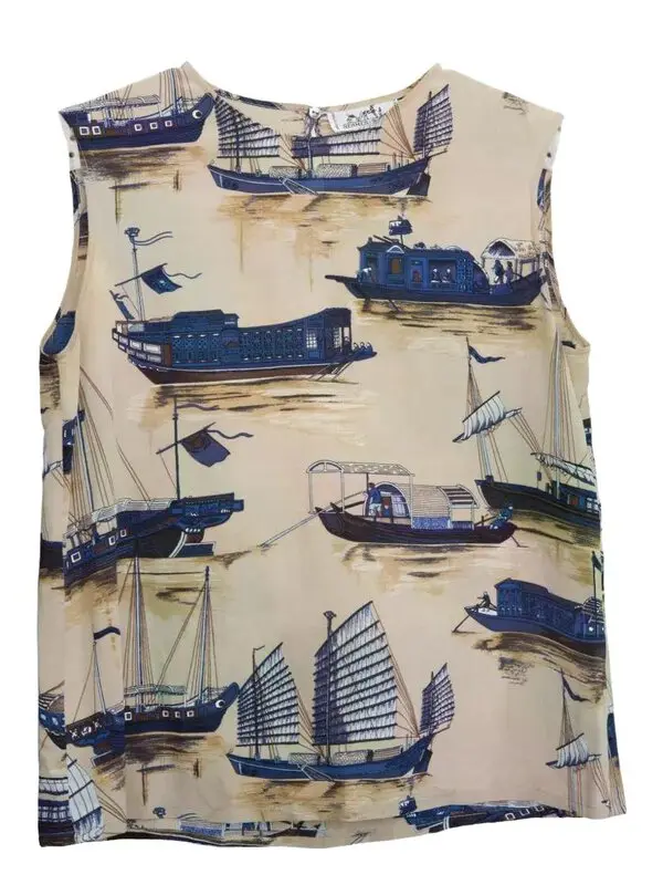 Hermès Sleeveless Silk Top With Jonques & Sampas Print - Neutrals
