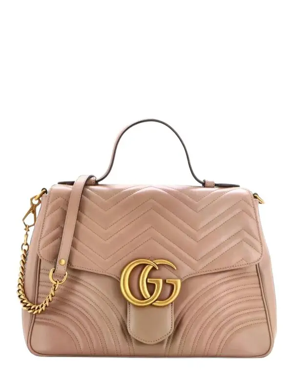 Gucci Matelassé Leather Marmont Top Handle Flap Bag Medium Satchel - Brown