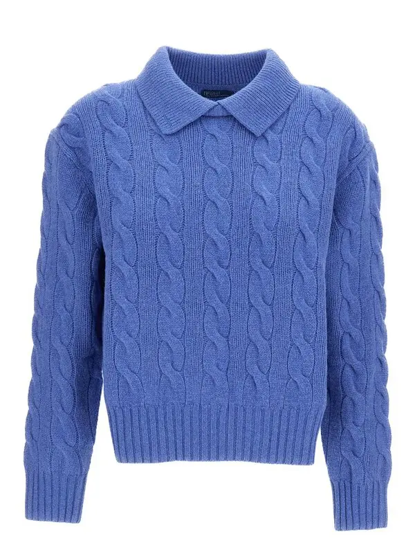 Polo Ralph Lauren Wool & Cashmere Cable Knit Polo Sweater - Azzurro