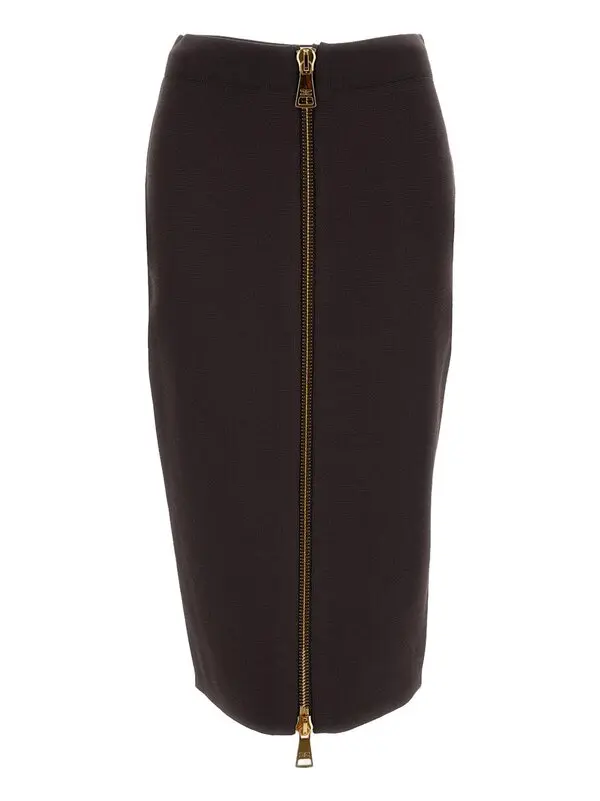 Elisabetta Franchi Knit Midi Skirt With Zipper Detail - Marrone