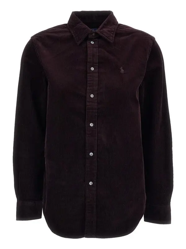 Polo Ralph Lauren Cotton Velvet Button-down Shirt With Embroidered Logo - Rosso