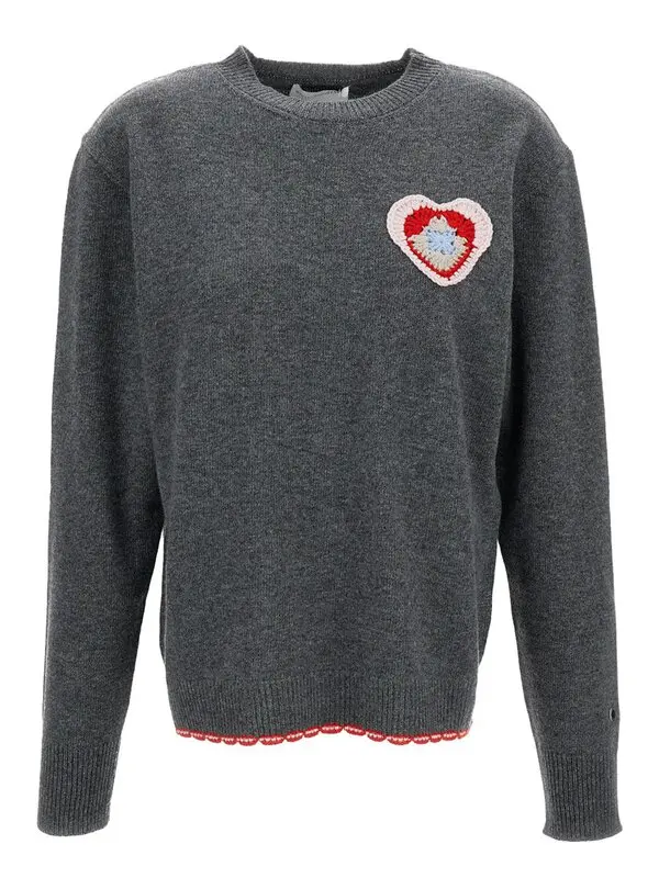 Stella McCartney Knitted Wool Crochet Heart Sweater - Grigio