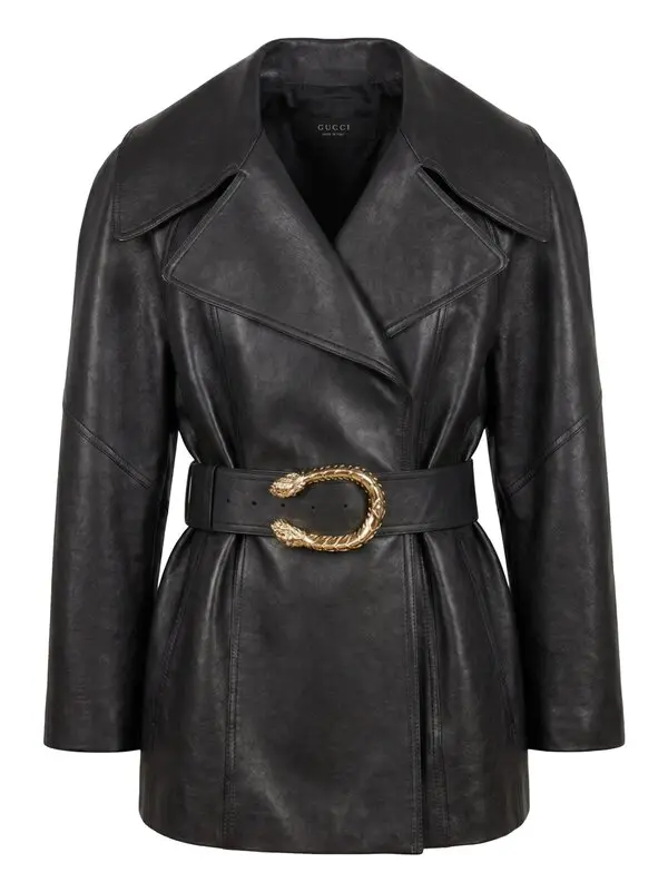 Gucci Leather Trench Coat With Belt - Black