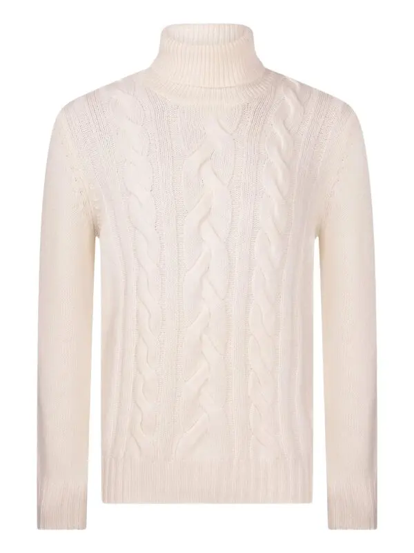 GRAN SASSO Cable Knit Turtleneck Sweater - White