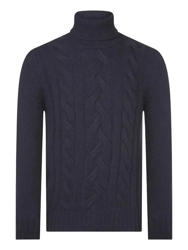 GRAN SASSO Cable Knit Turtleneck Sweater - Blue