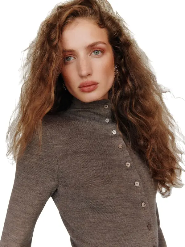 REFORMATION Marissa Regenerative Mock Neck Merino Cardigan - Brown