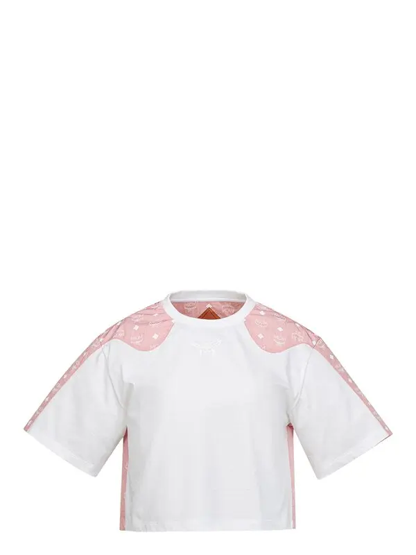 Mcm Laurel Cropped T-shirt In Cotton With Monogram Trim - Soft Pink