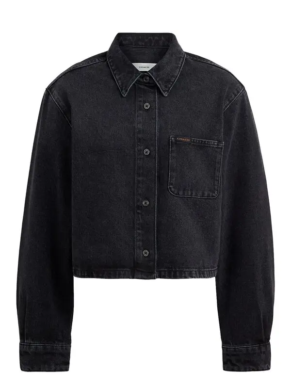 COACH OUTLET Coach Organic Cotton Cropped Denim Button Down Shirt - Black