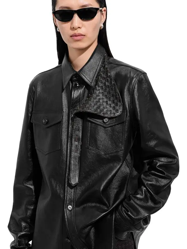 Bottega Veneta Weathered Leather Shirt - Black/brown
