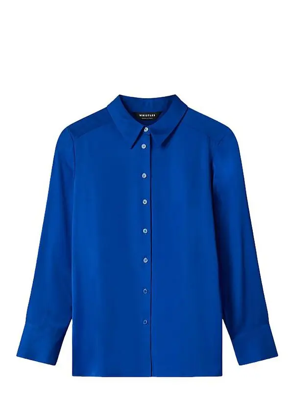 Whistles Long-sleeved Collared Satin Shirt - Blue