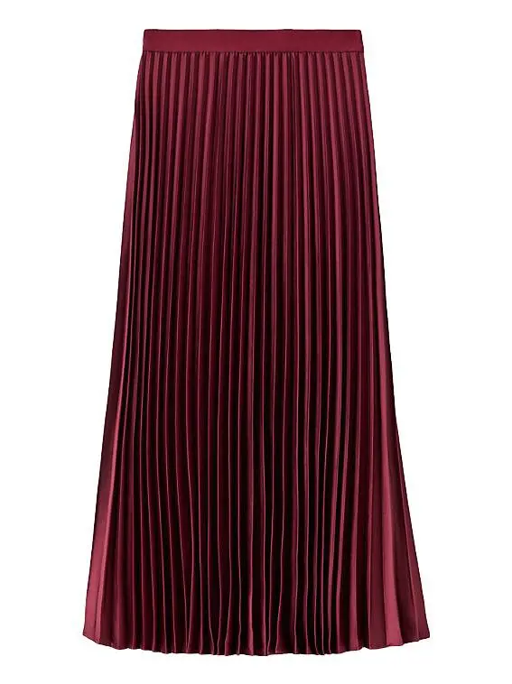 Whistles Pleated Satin Midi Skirt - Burgundy