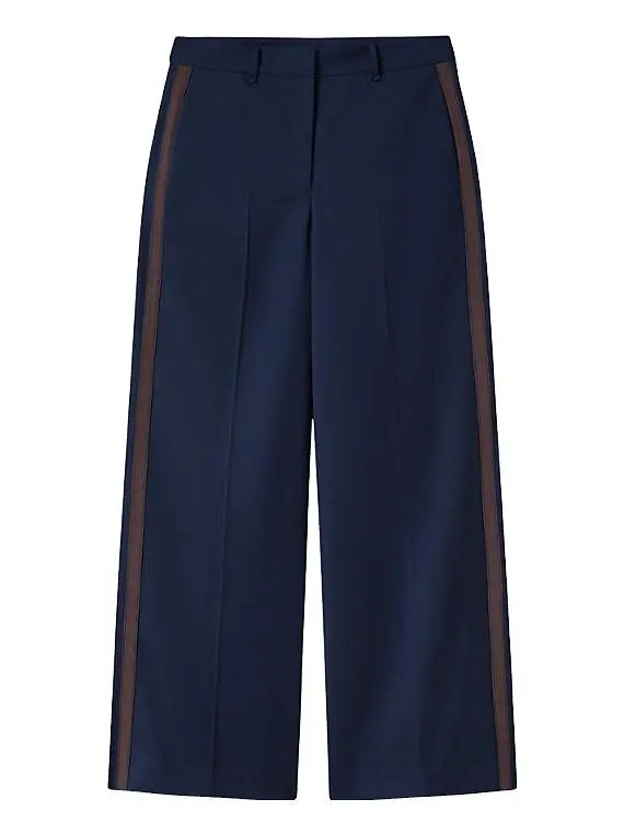 Whistles Side-stripe Straight-leg Stretch-woven Trousers - Navy