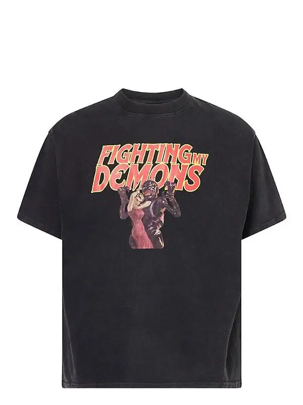 NOT BORING Fighting My Demons Graphic-print Cotton T-shirt - Black