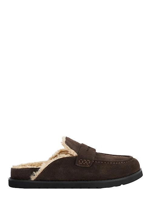 DUNE Suede Loafers With Faux Shearling Lining - Brown Suede
