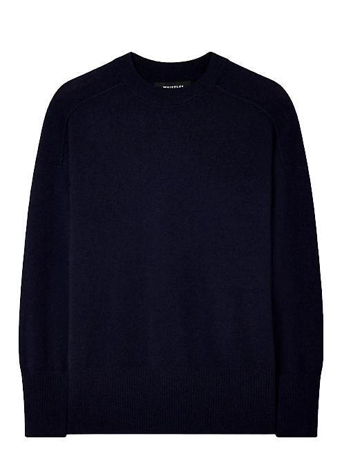 Whistles Cashmere Crewneck Jumper With Seam Detail - Navy