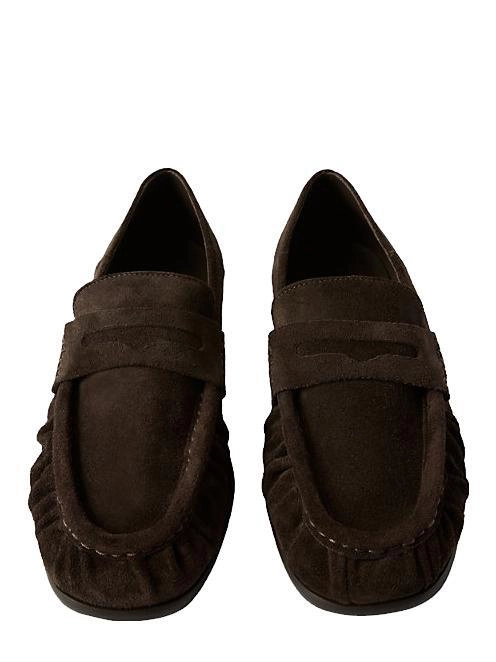 Whistles Ruched Suede Loafers - Chocolate