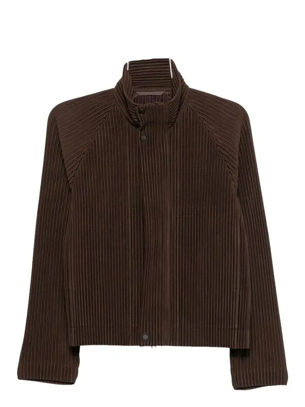 Issey Miyake Pleated Zip-up Cardigan - Brown
