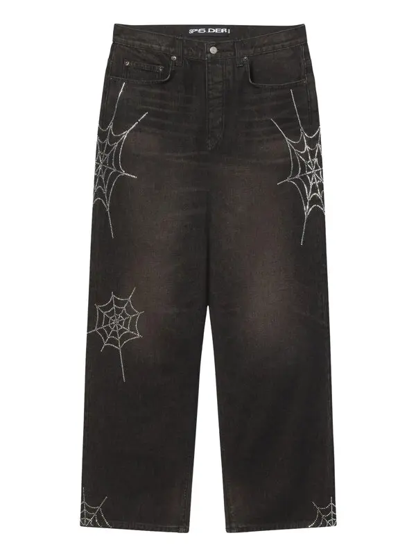 SP5DER Rhinestone Web Denim - Black