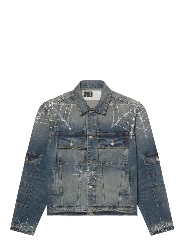 SP5DER Embellished Denim Jacket - Blue