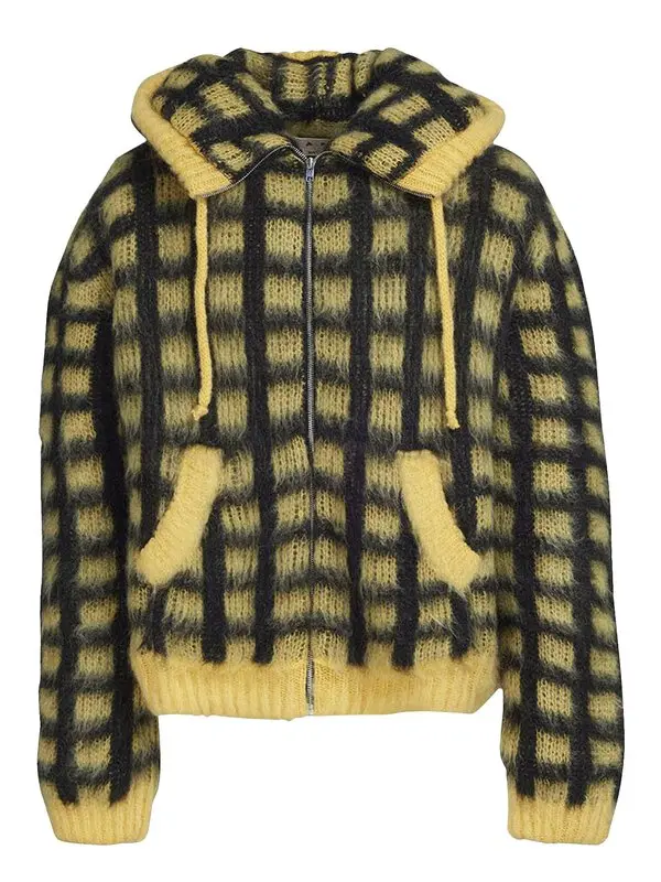 Marni Check Fuzzy Knit Cardigan - Yellow