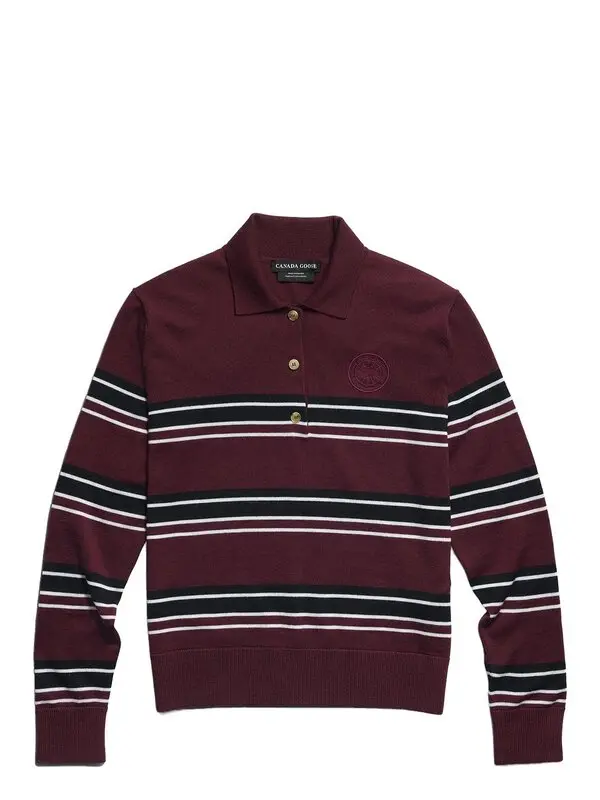 Canada Goose Melrose Striped Knit Long Sleeve Polo - Vermillion/black