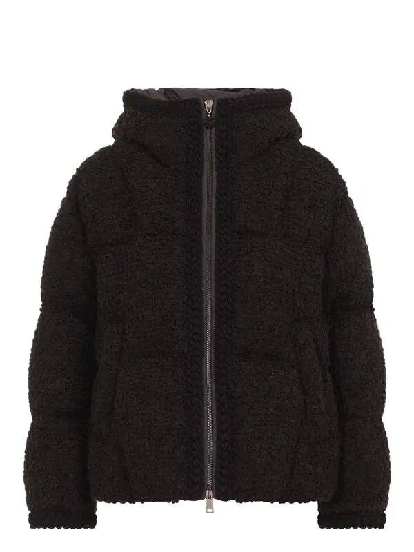 Moncler Black Wool-blend Down Jacket - Brown