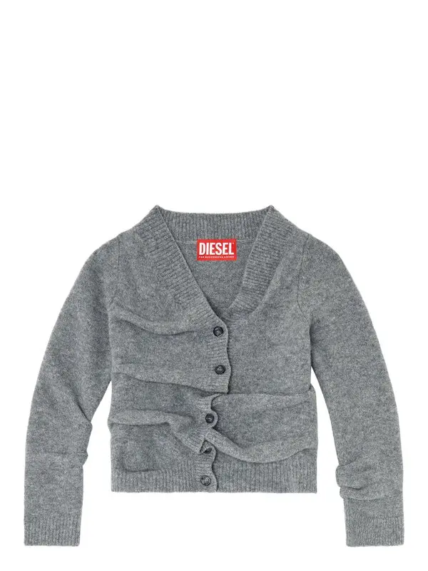 DIESEL® Felted Wool Sweater With Irregular Pleats And Asymmetrical Drape - Grigio