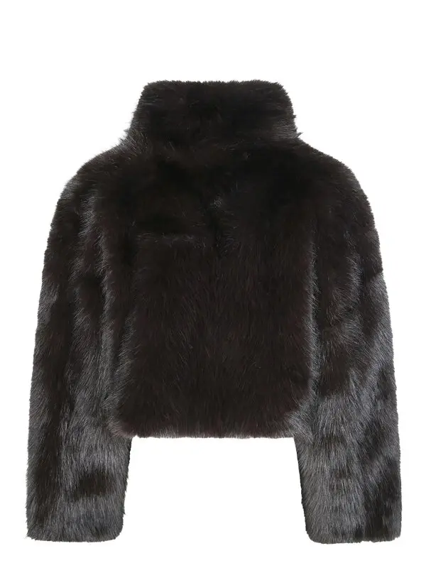 ROTATE BY BIRGER CHRISTENSEN Cropped Faux Fur Jacket With Stand Collar - Marrone
