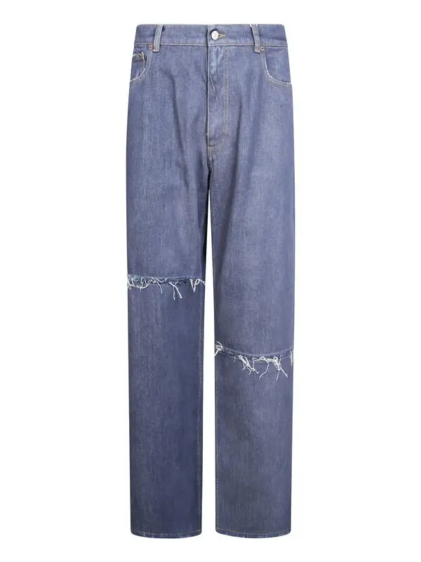 MAISON MARGIELA Five-pocket Cotton Pants With Knee Slits - Blu