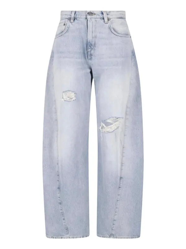 HAIKURE High-waist Wide-leg Distressed Jeans - Light Blue