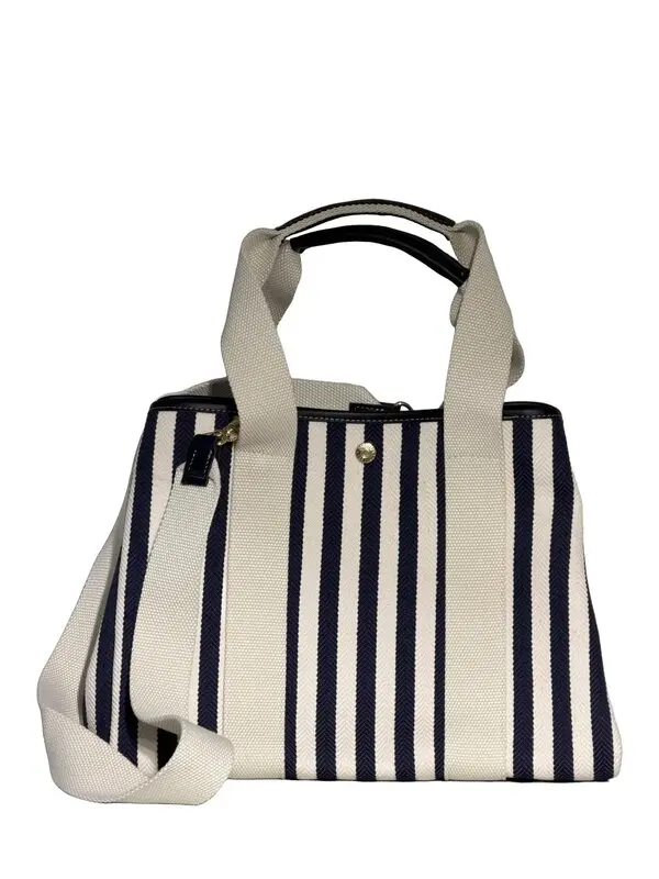 Rue De Verneuil Striped Canvas Crossbody Handbag With Removable Shoulder Strap - Blue