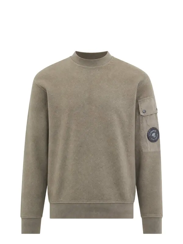 C.P. COMPANY Fleece Crewneck Sweatshirt With Sleeve Pocket - Fallen Rock