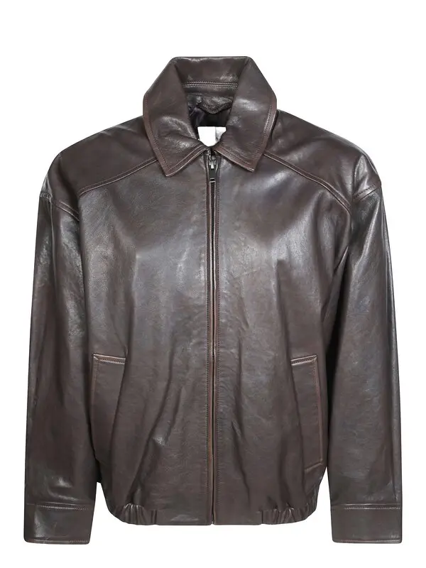 Max Mara Leather Bomber Jacket - Marrone