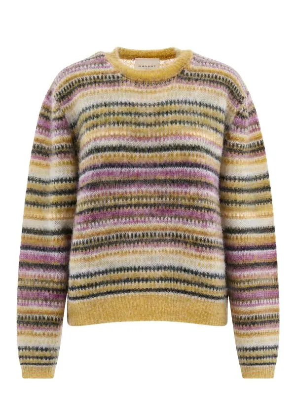 MARANT ETOILE Striped Crewneck Knit Sweater - Mustard