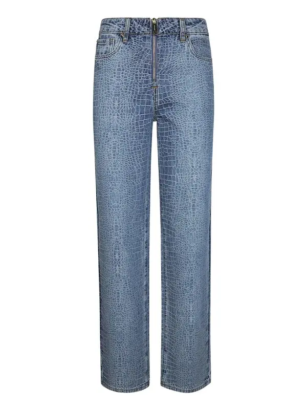 SELF-PORTRAIT Croc Effect Straight Leg Jeans - Blu