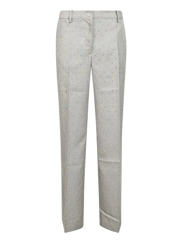 PAROSH Houndstooth Rhinestone Pants - Bianco