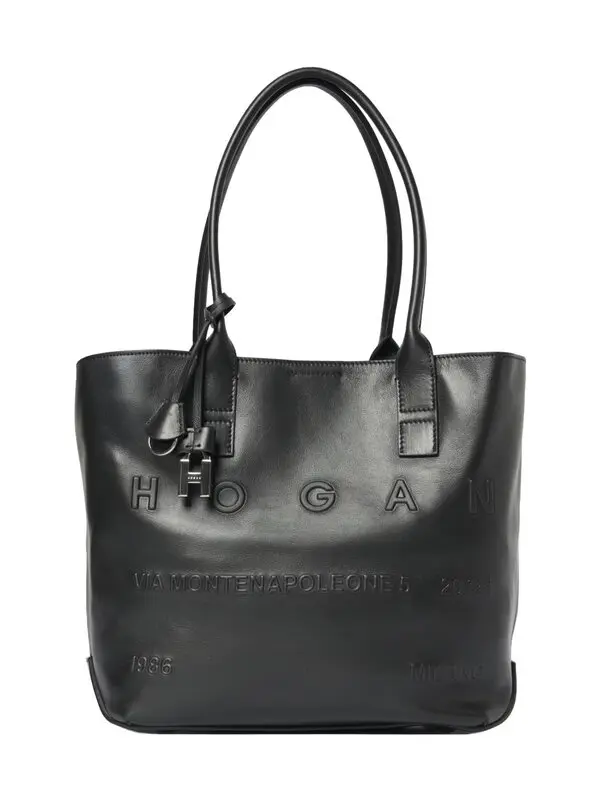 Hogan Small Calf Leather Tote Bag With Embossed Logo And Removable Pouch - Black