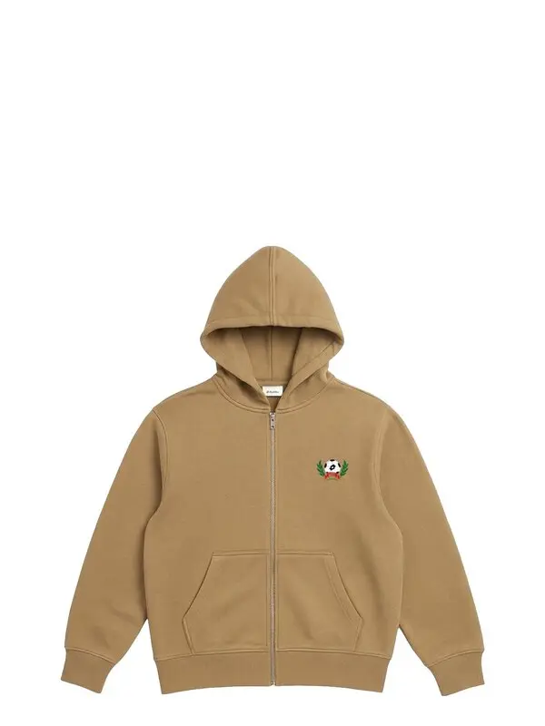LOTTO Organic Cotton Full Zip Hoodie With Embroidered Emblem - Tan