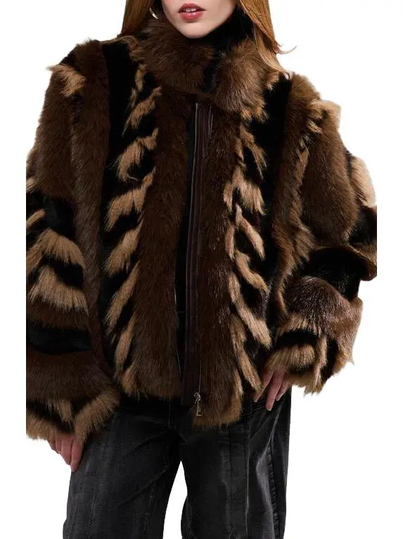 AZALEA WANG Inez Faux Fur Jacket - Chocolate