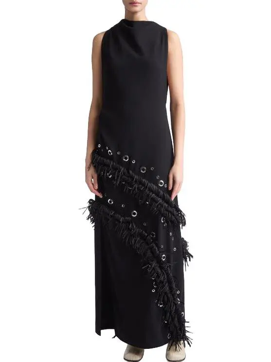 Proenza Schouler Giovanna Fringe Detail Column Gown - Black